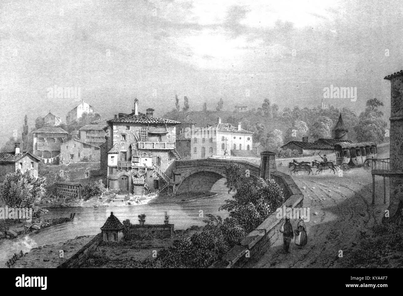 The photograph depicts Bas-Rives in Rives, France, showing 19th-century ...