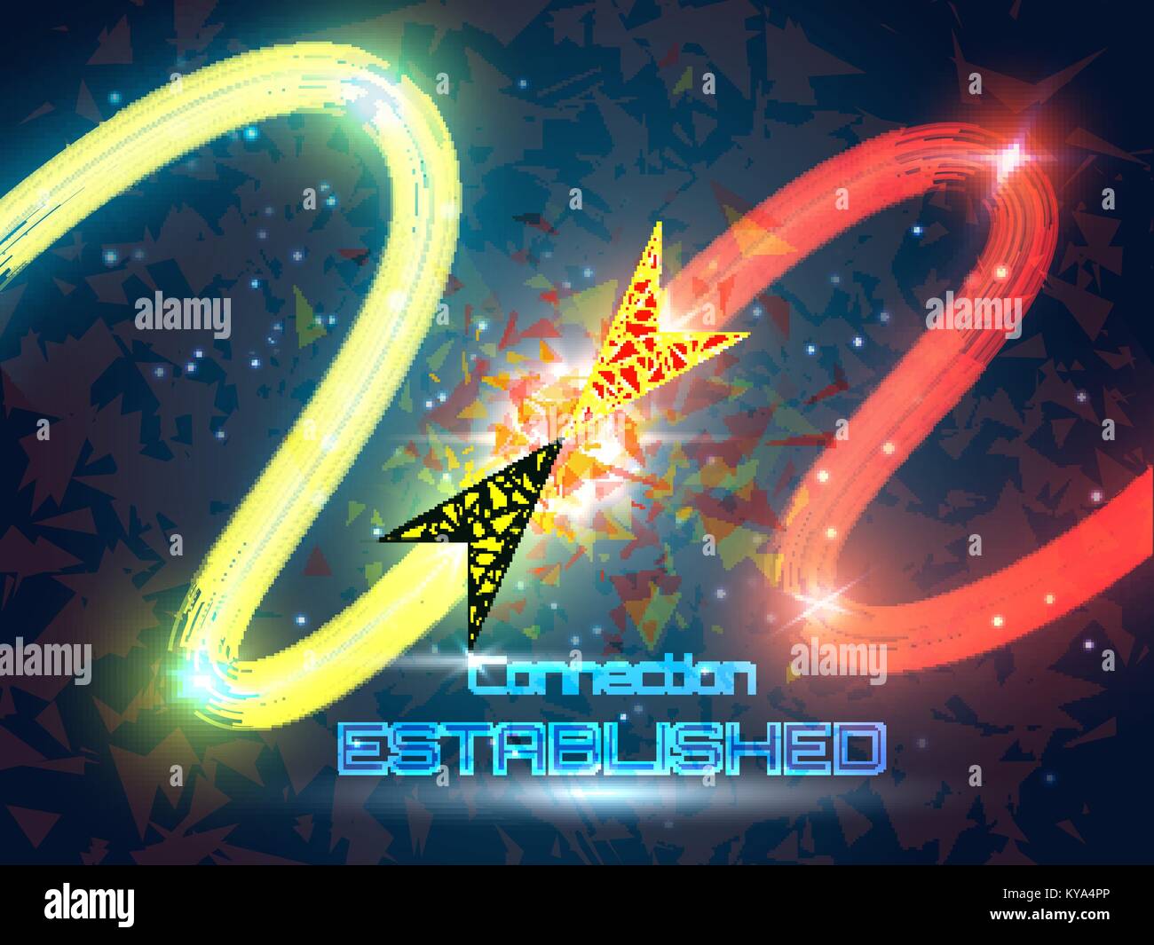 Data connection in information age concept depiction - two shining ...