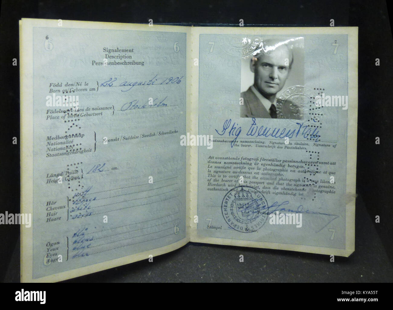 Photograph of a passport belonging to Stig Wennerström, a Swedish ...