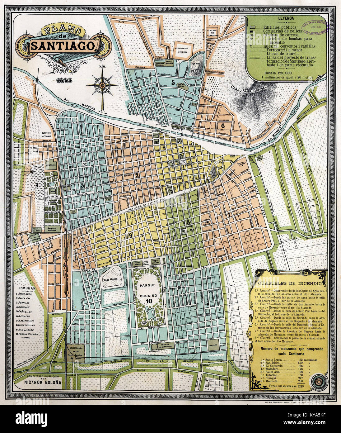 This historical map by Nicolás Boloña depicts the city of Santiago ...