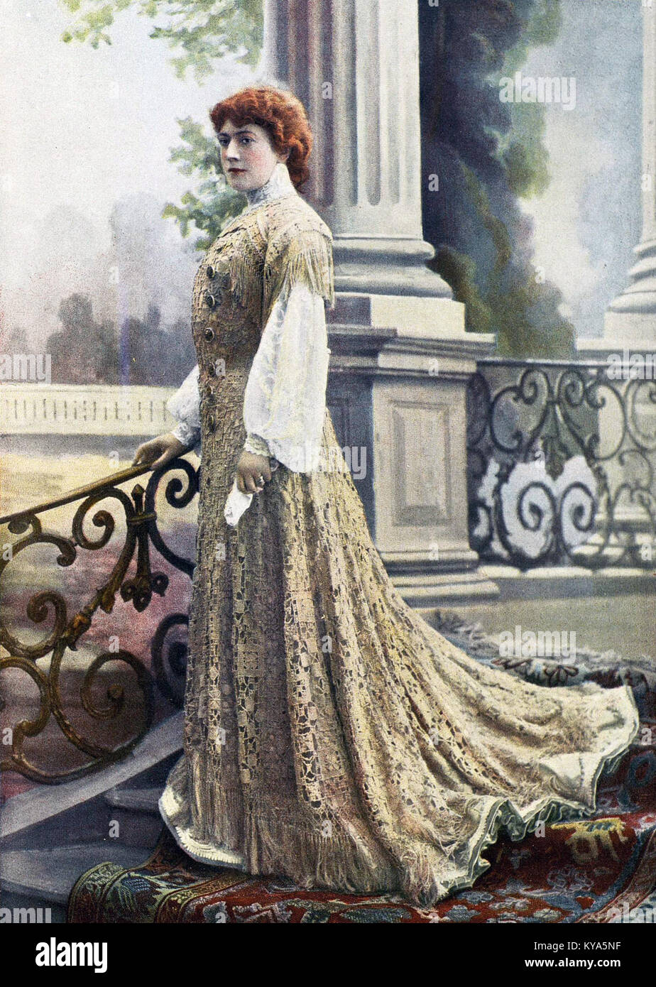 A cropped photograph from a 1902 fashion catalog showcasing a reception ...