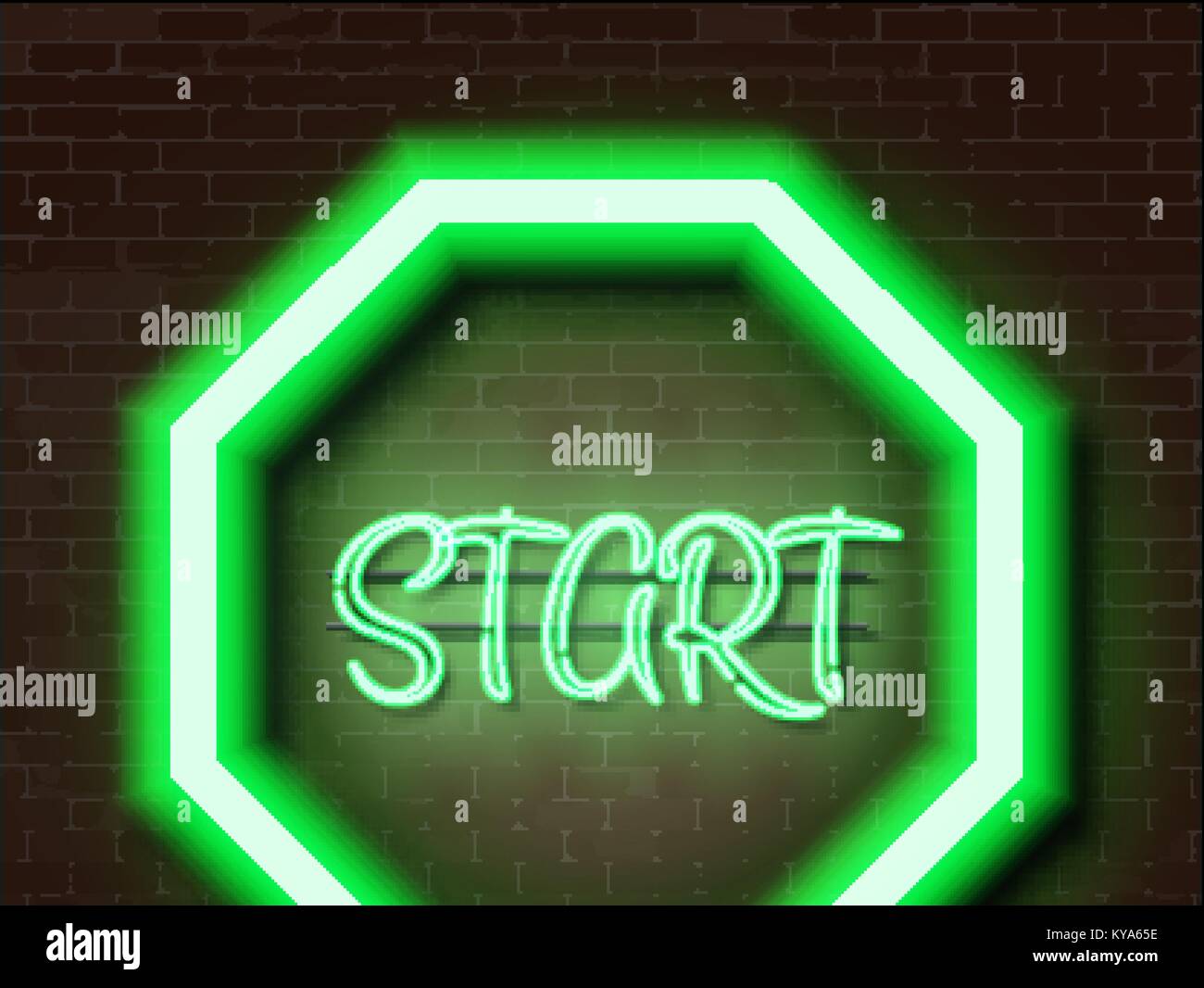 Green glowing neon road sign on brick wall with START text Stock Vector ...