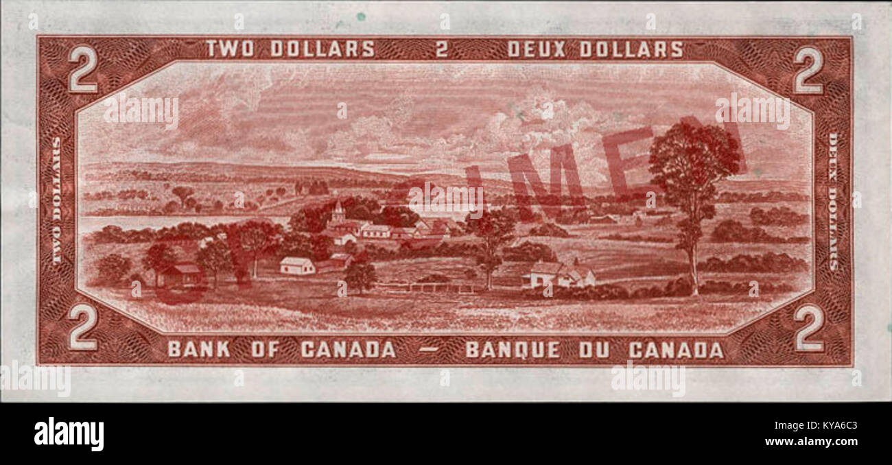 This image shows the reverse side of a $2 Canadian banknote from the ...