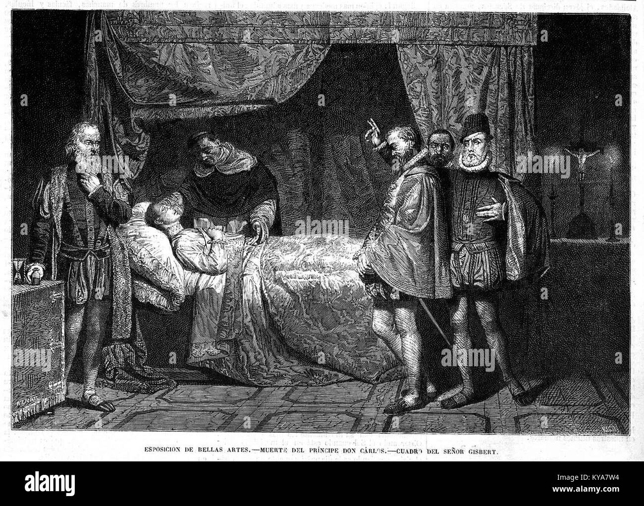 This artwork depicts the death of Prince Don Carlos, a tragic moment in ...