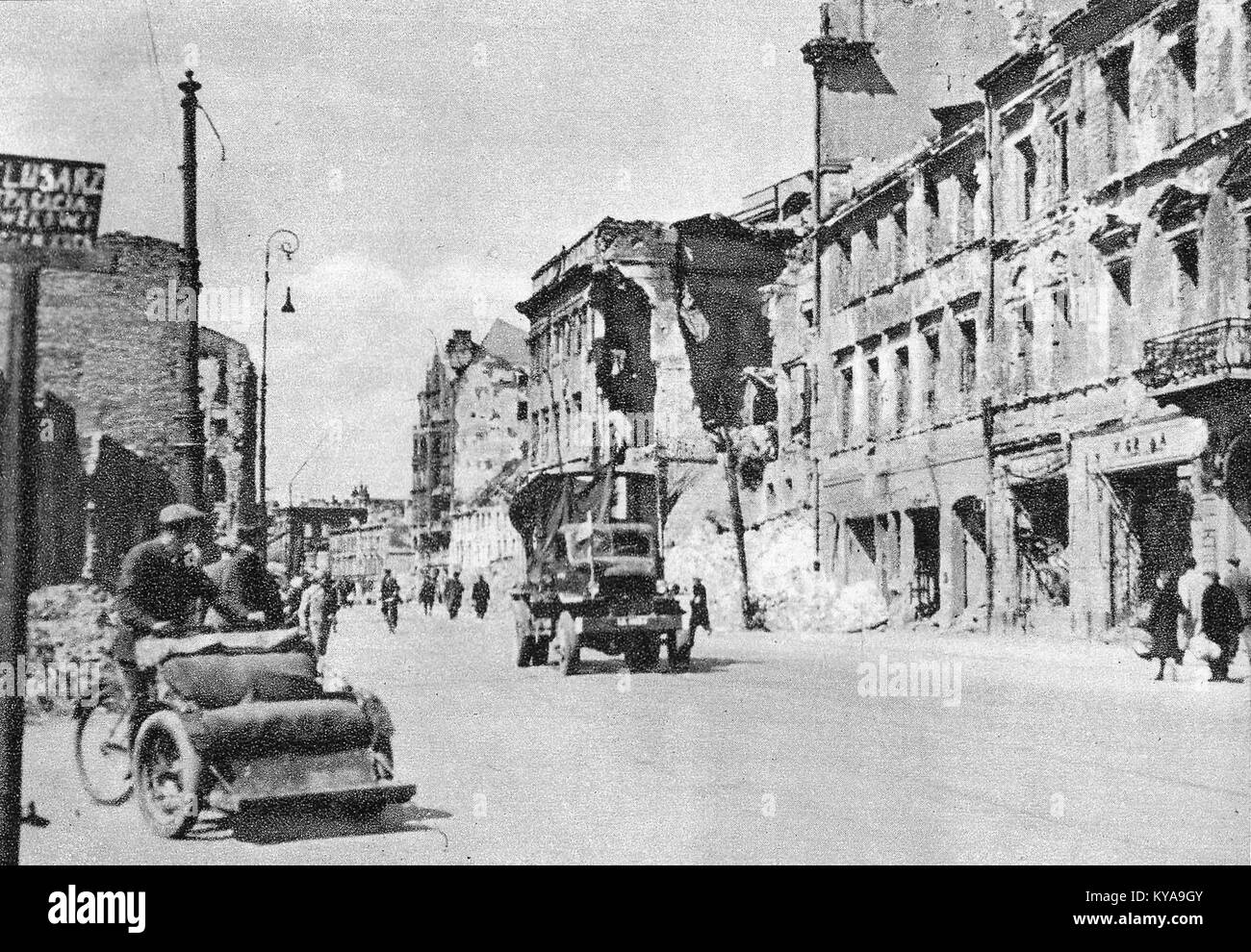 This historical image captures Nowy Świat street in Warsaw, Poland, in ...