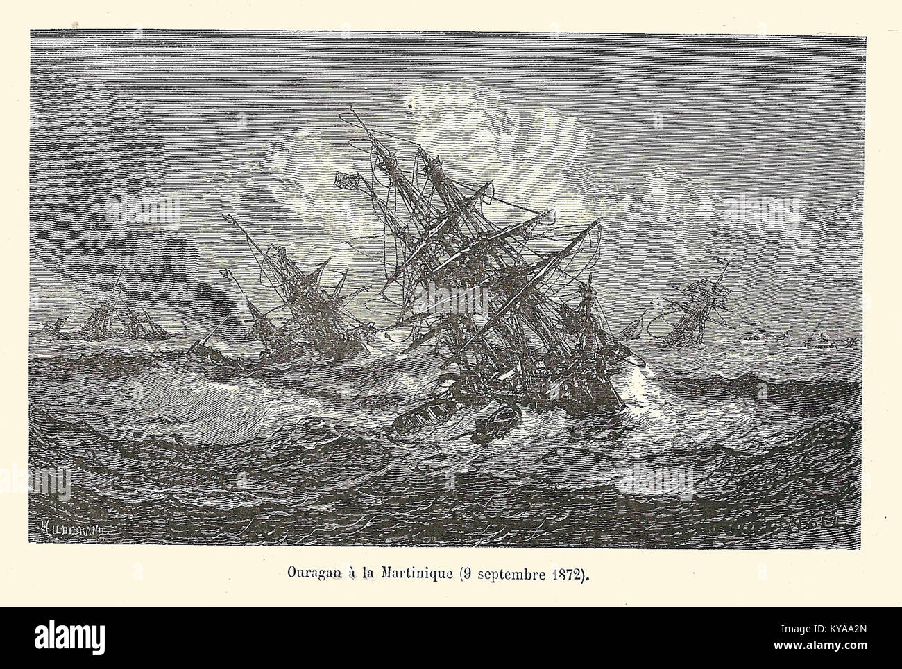Engraving showing the shipwreck off Martinique on September 9, 1872 ...