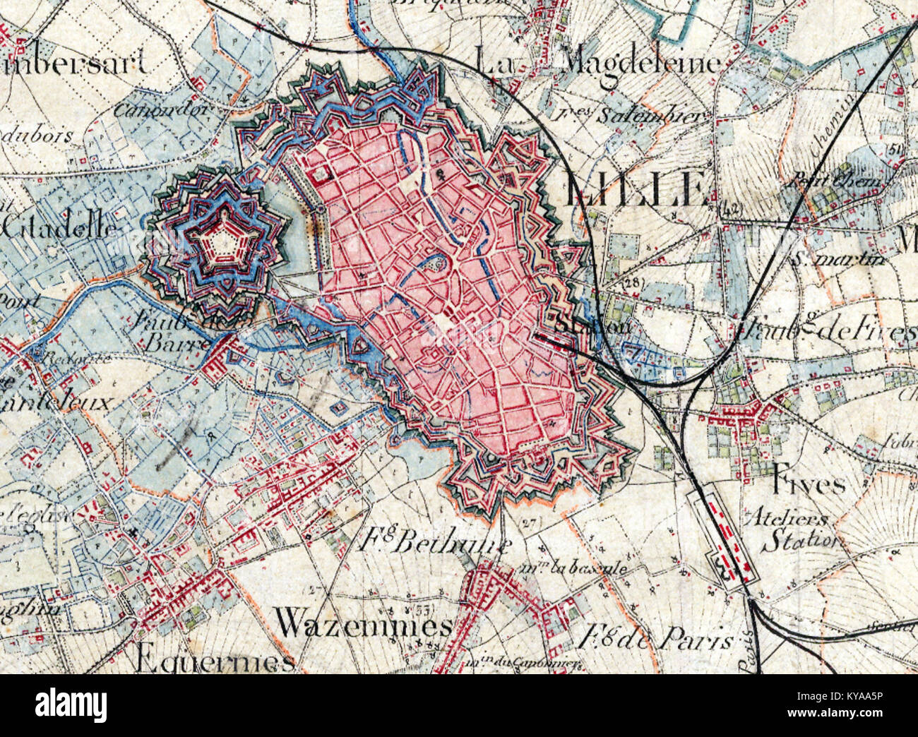 Plan-Lille-chemin de fer-détail-vers-1860 Stock Photo - Alamy
