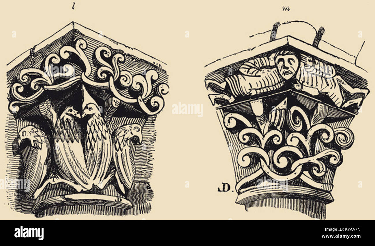 The 1857 illustration by Drouyn depicts the chapiteaux (capital) and ...