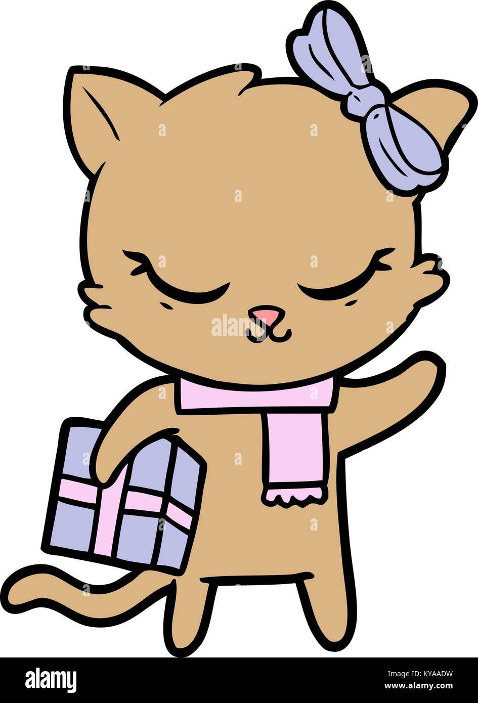 cute cartoon cat with present Stock Vector Image & Art - Alamy