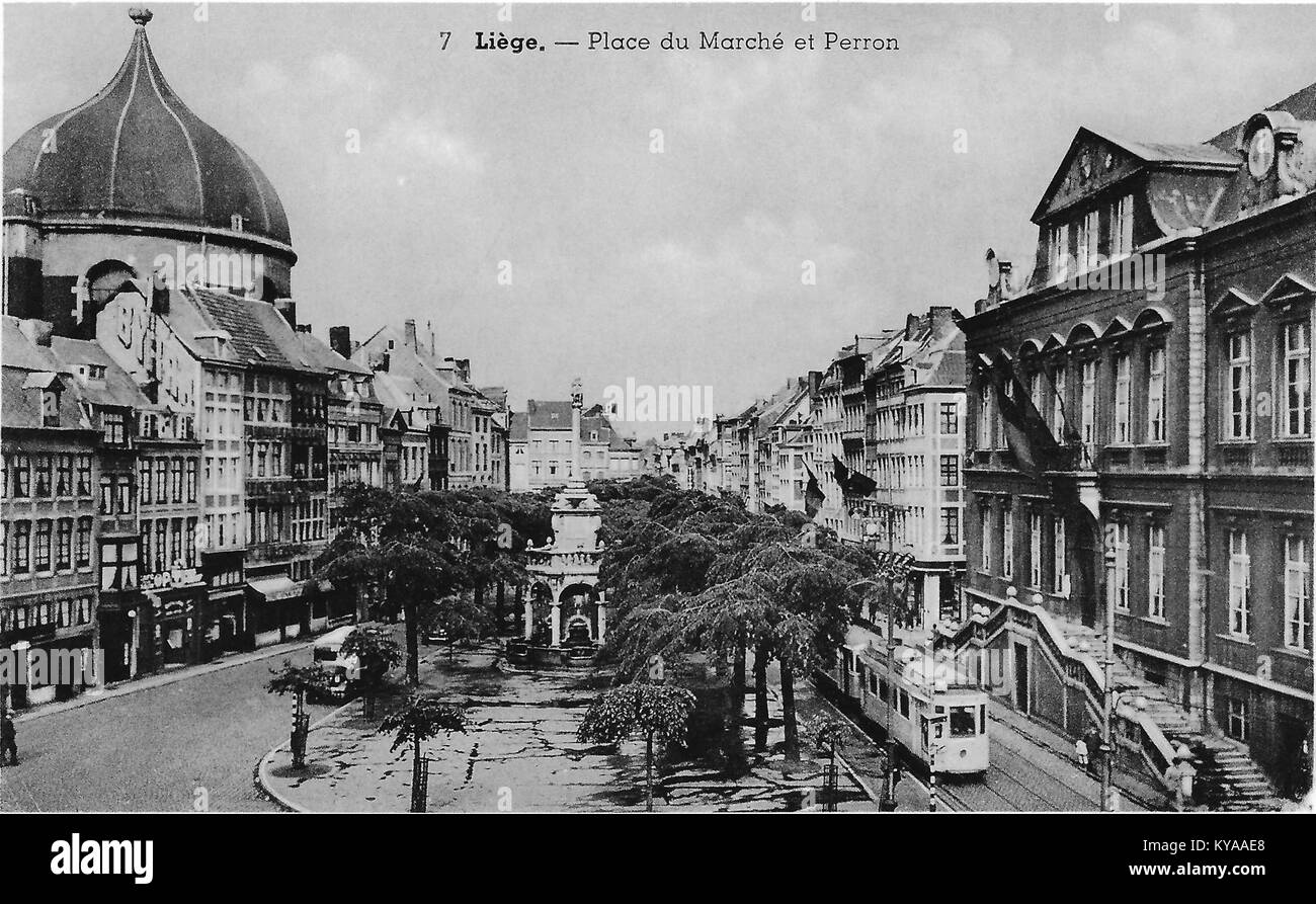 A postcard depicting Place du Marché and the Perron in Liège, Belgium ...