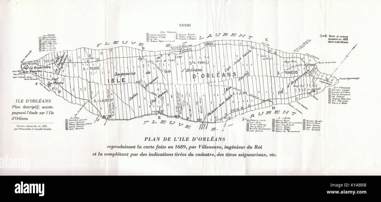 Map of Île d'Orléans by Joseph-Camille Pouliot reproducing the 1689 map ...