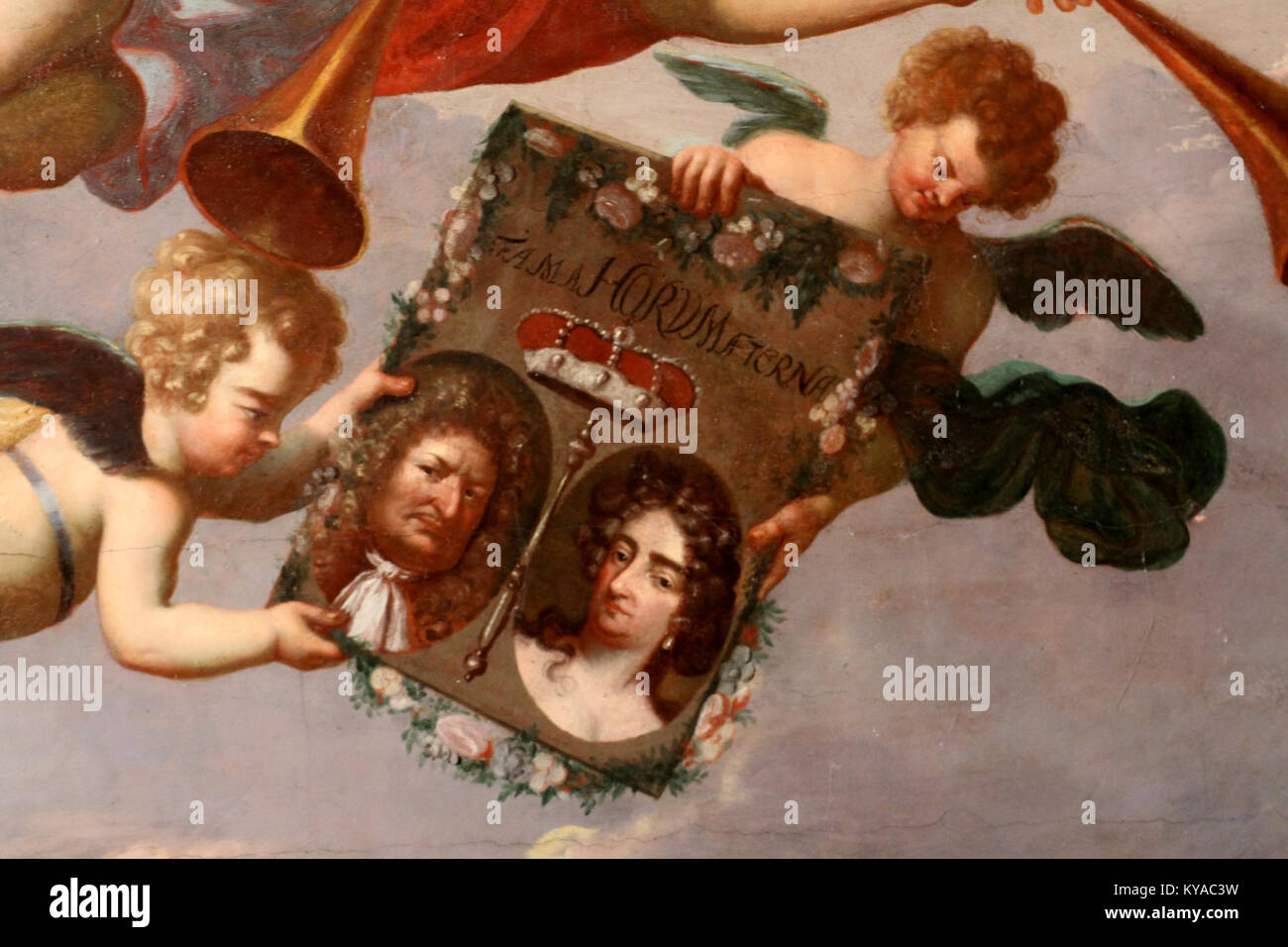 This image depicts the ceiling frescoes of Schloss Caputh, a palace ...