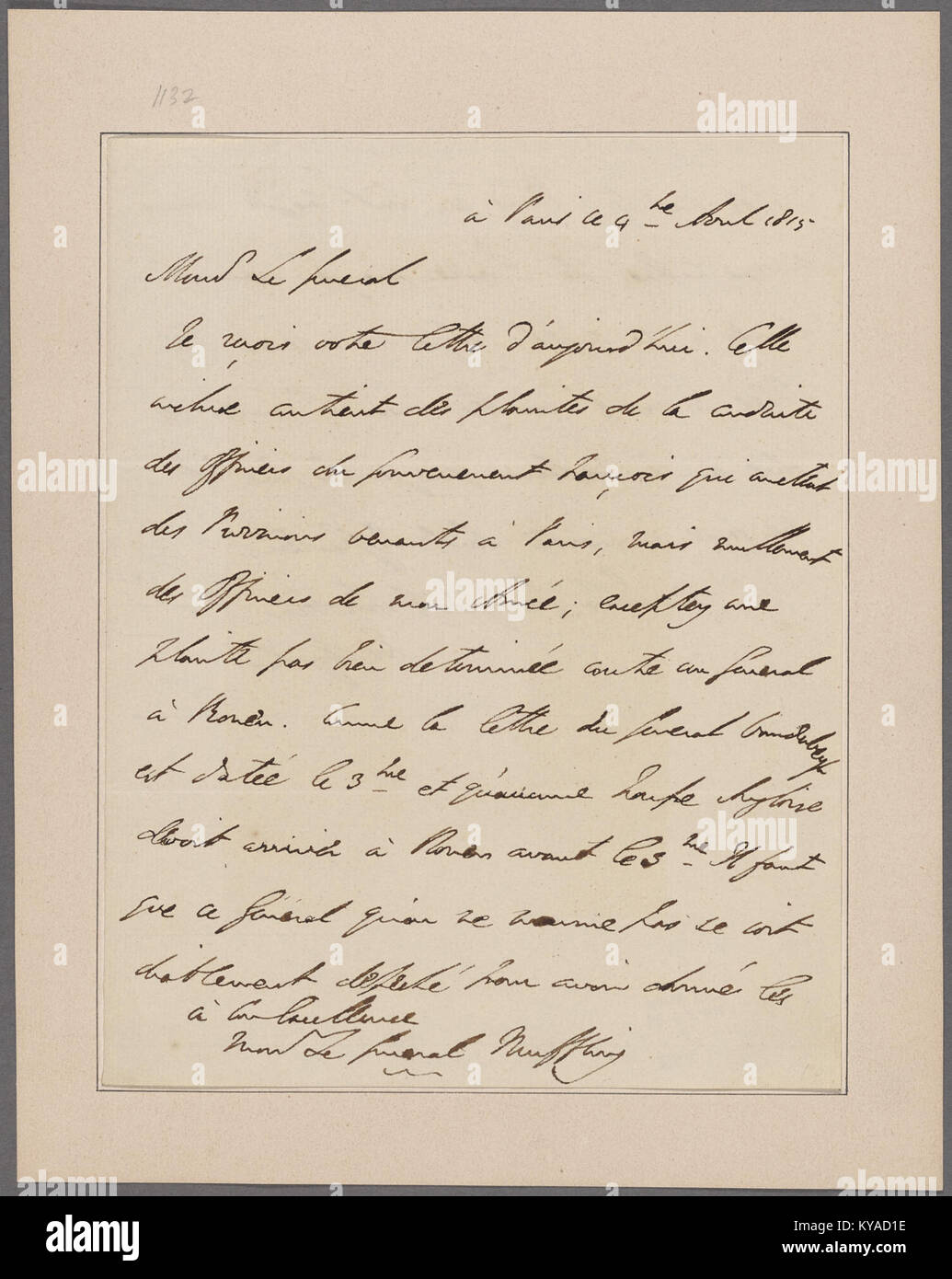 A letter from the Duke of Wellington to Monsieur le Général, written in ...