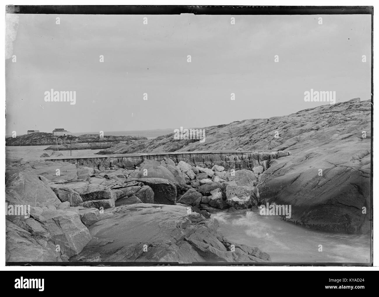 A historical photograph of a boat dock on the outer side of the Halten ...