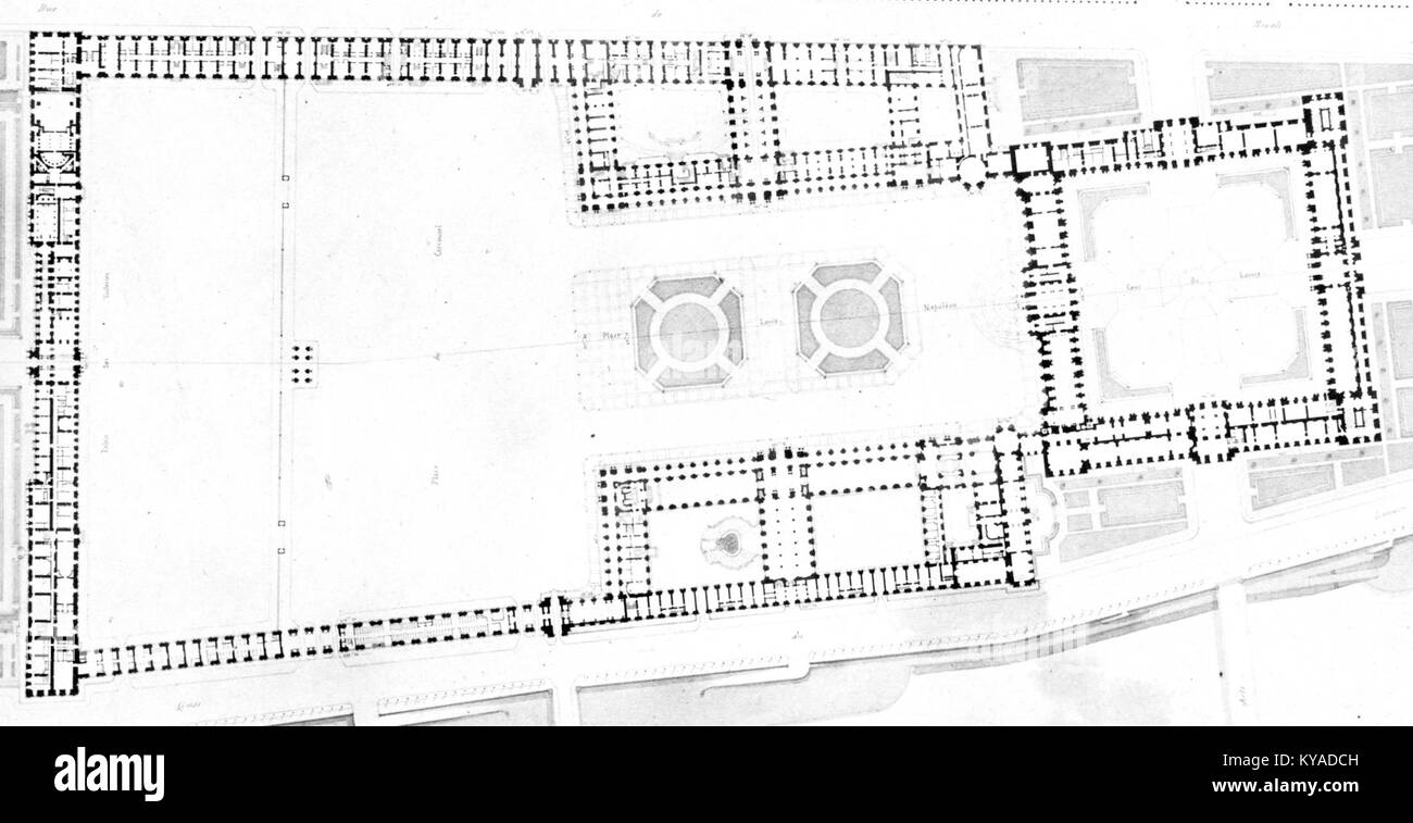 A plan for the Nouveau Louvre by architect Visconti, dated between 1852 ...