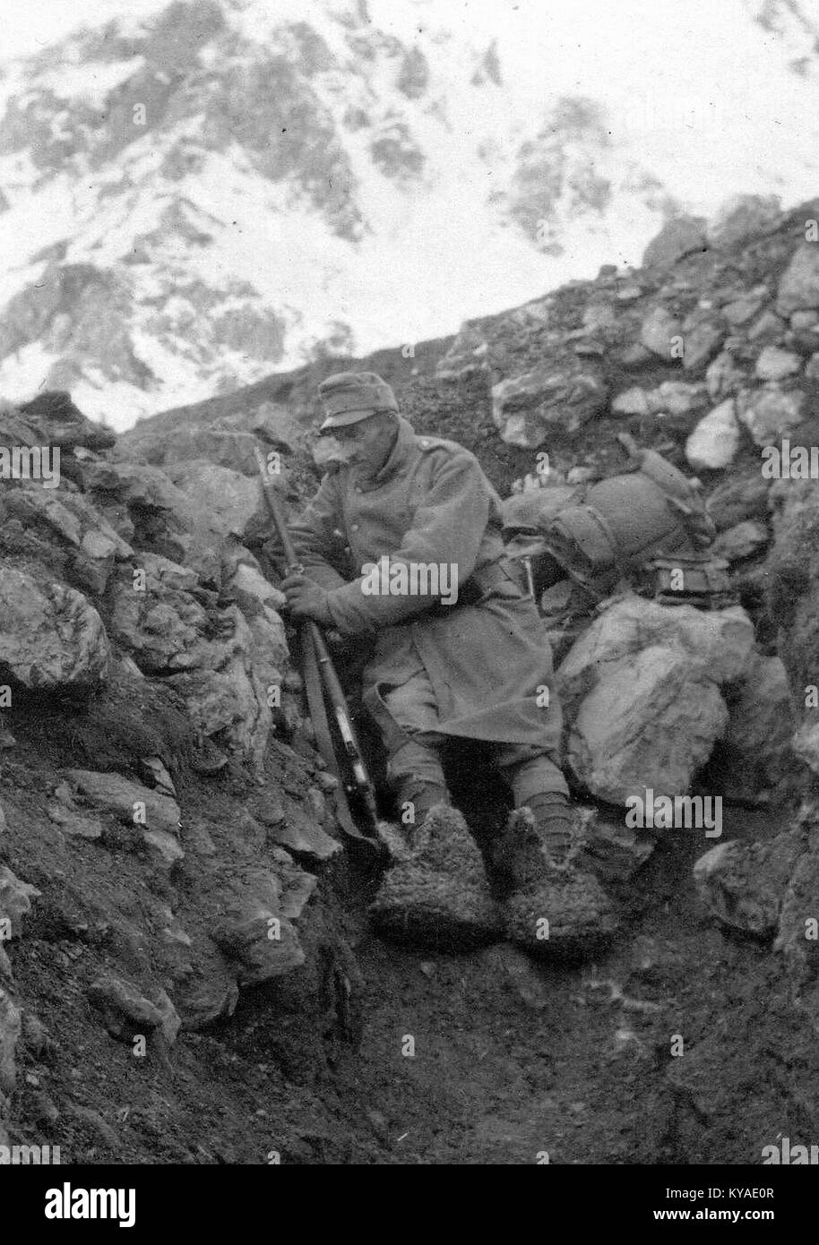 This photograph from World War I shows a soldier on the Soča Front ...