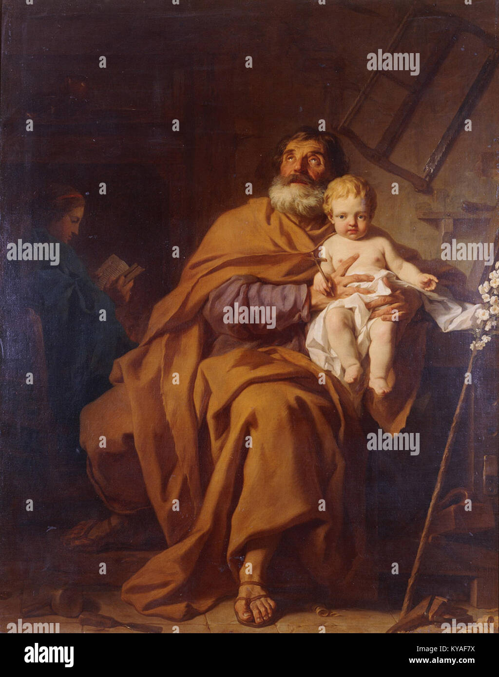 The painting 'Saint Joseph holding the Infant Jesus' by Pierre ...