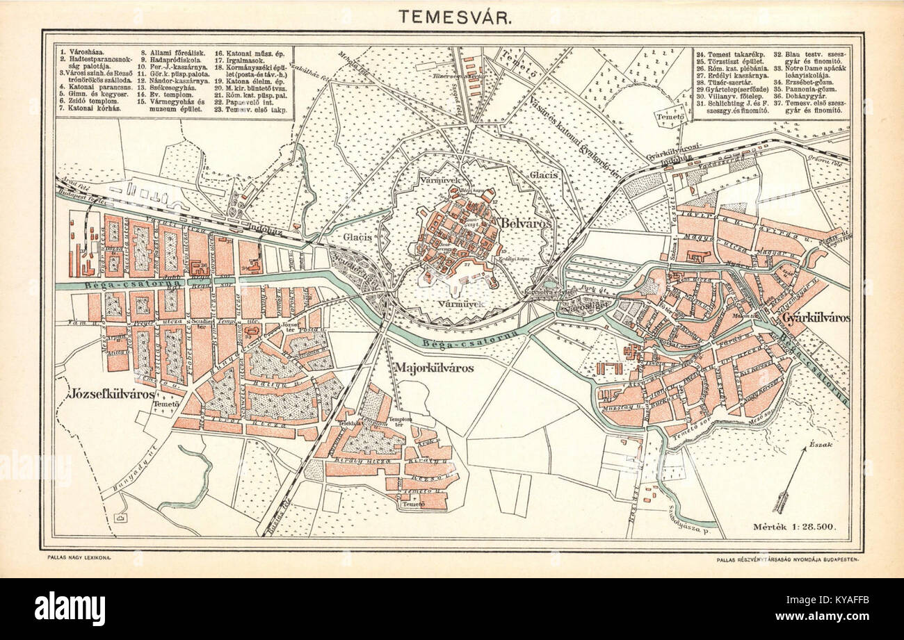 This map shows the city of Temesvár (now Timișoara, Romania) before the ...