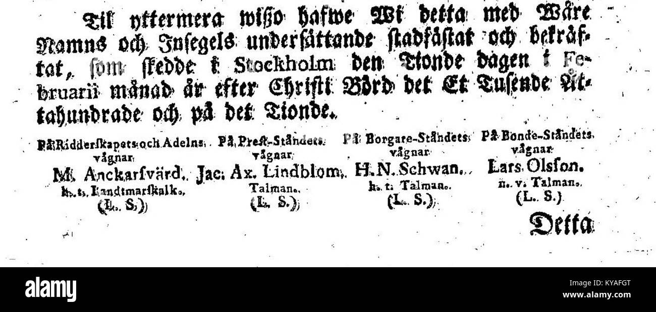 A list of individuals who signed the 1810 Swedish Riksdag Constitution ...