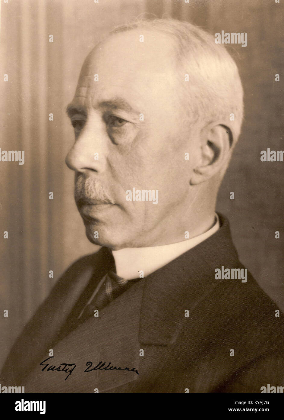 This portrait of Gustaf Ullman, featuring his signature, captures a ...