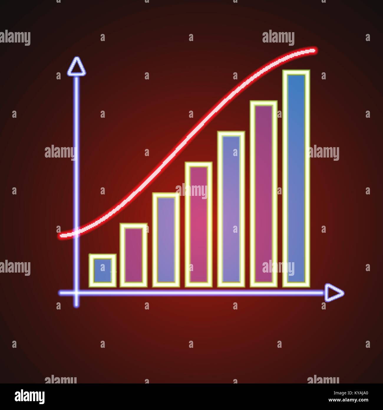 Ascending bar and line graph - glowing neon illustration icon Stock ...