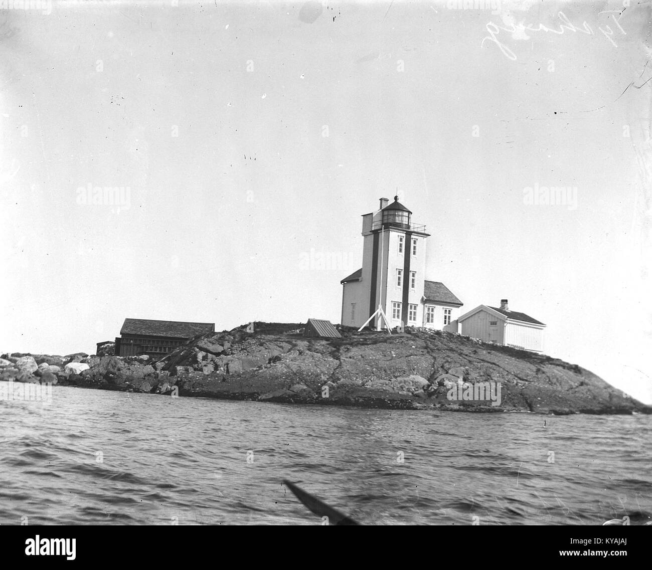 This historical photograph depicts Tyrhaug, a lighthouse located on ...