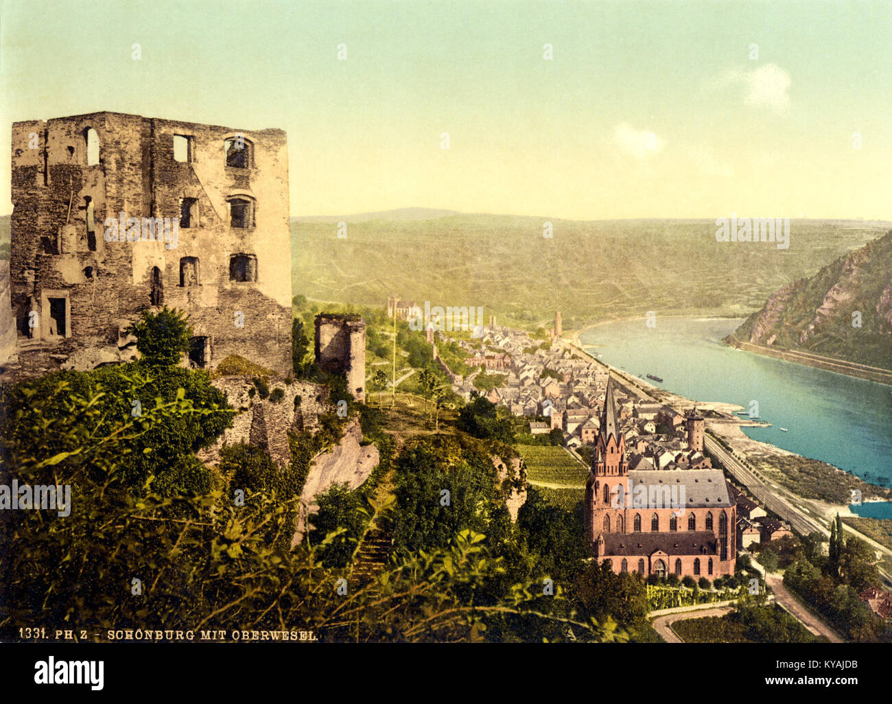 1895 photograph of Schönburg Castle near Oberwesel, Rhineland, Germany ...