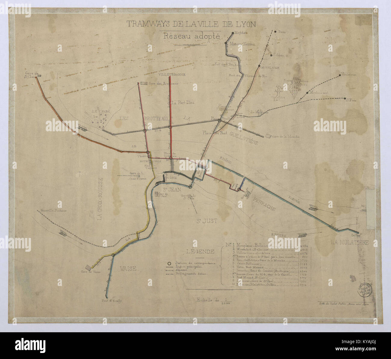 This image depicts the tram network in the city of Lyon, France. The ...