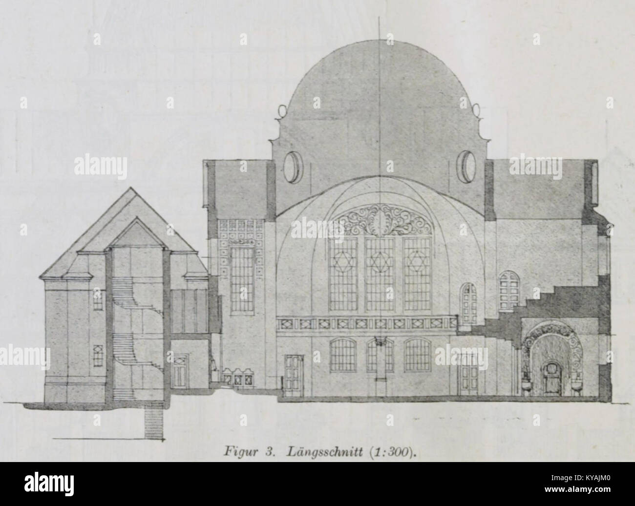 This 1912 drawing illustrates the longitudinal section of the synagogue ...