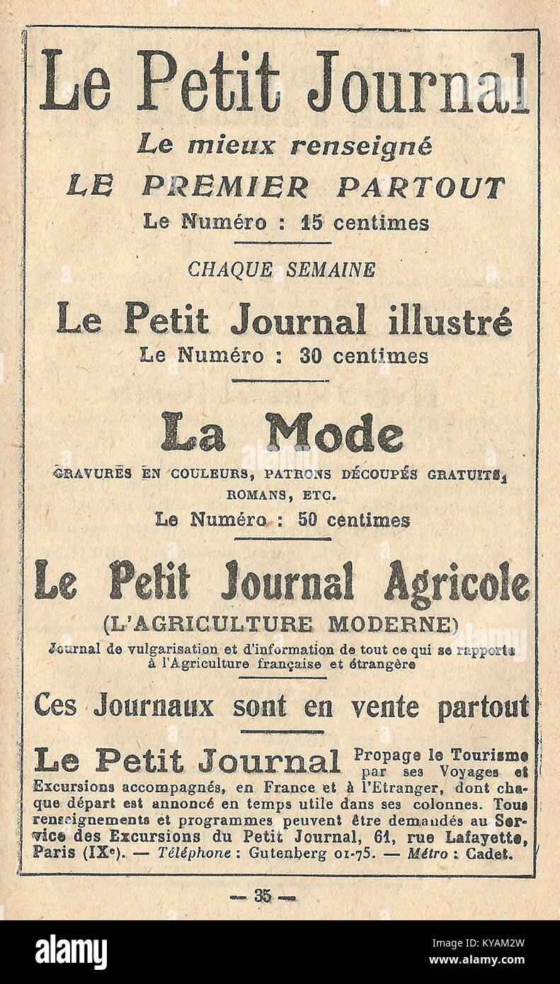 An advertisement from the 1921 issue of Le Petit Journal, showcasing ...