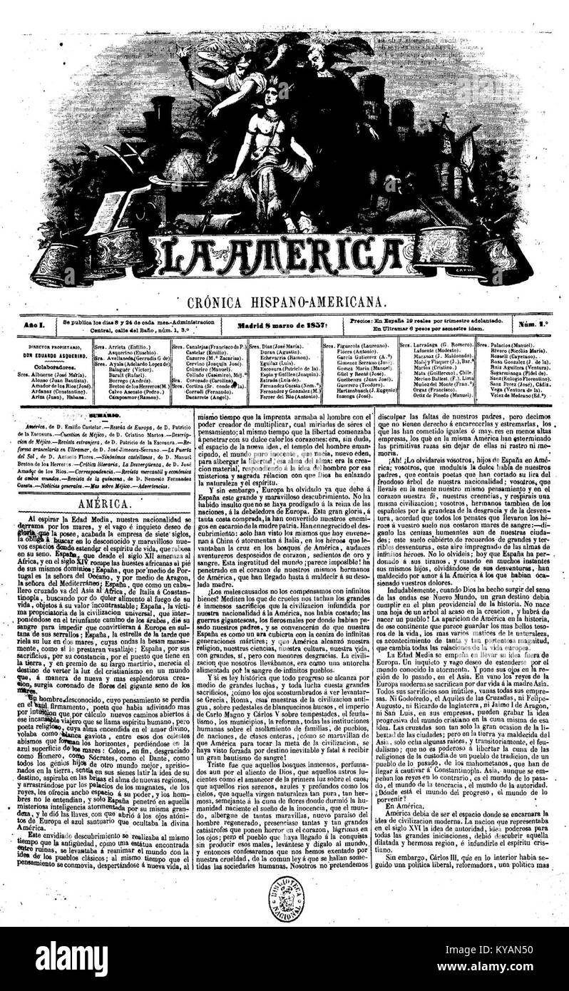 The first page of the inaugural issue of La América, dated March 8 ...