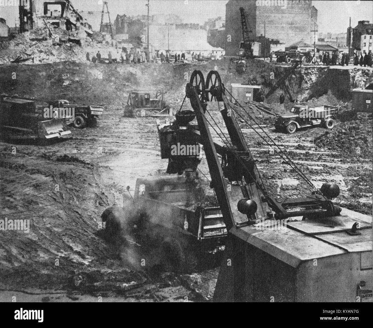 Construction excavation foundation development Black and White Stock ...