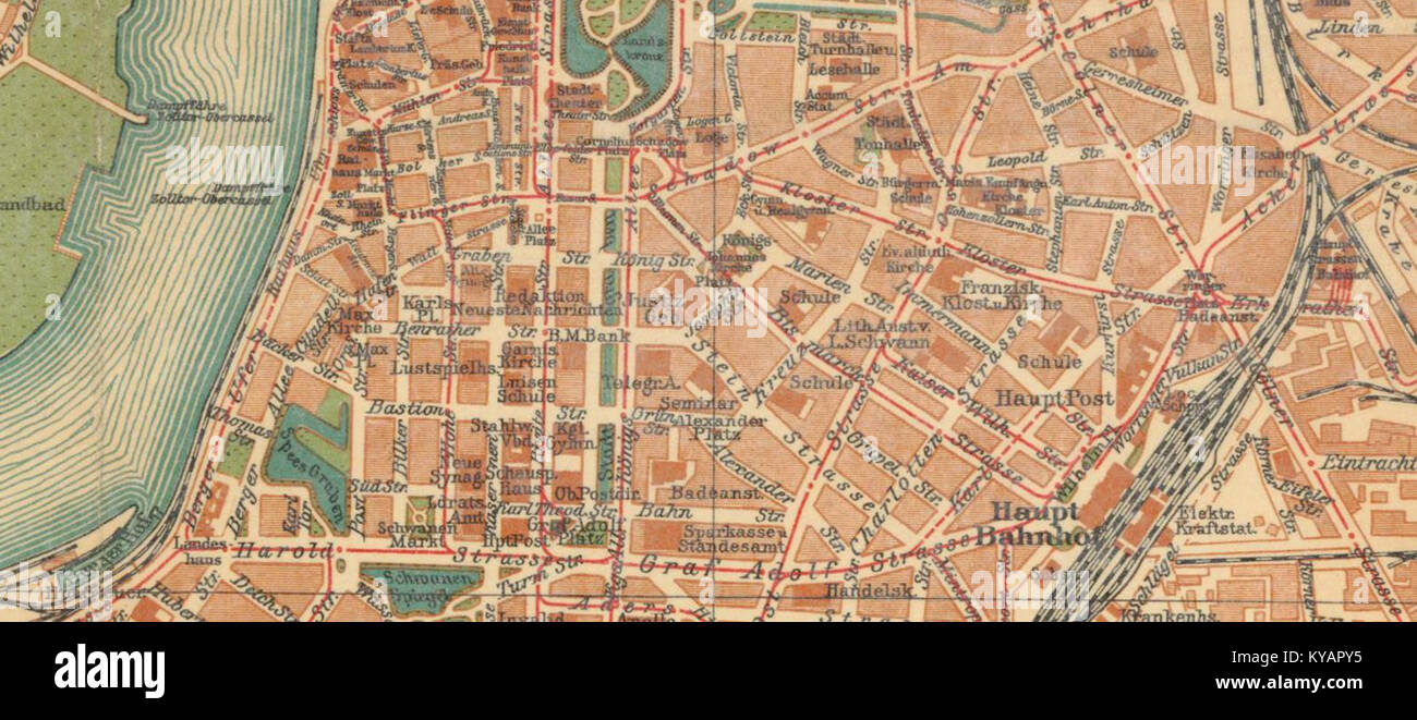 Stadtplan Düsseldorf Ausschnitt Innenstadt, 1909 Stock Photo - Alamy