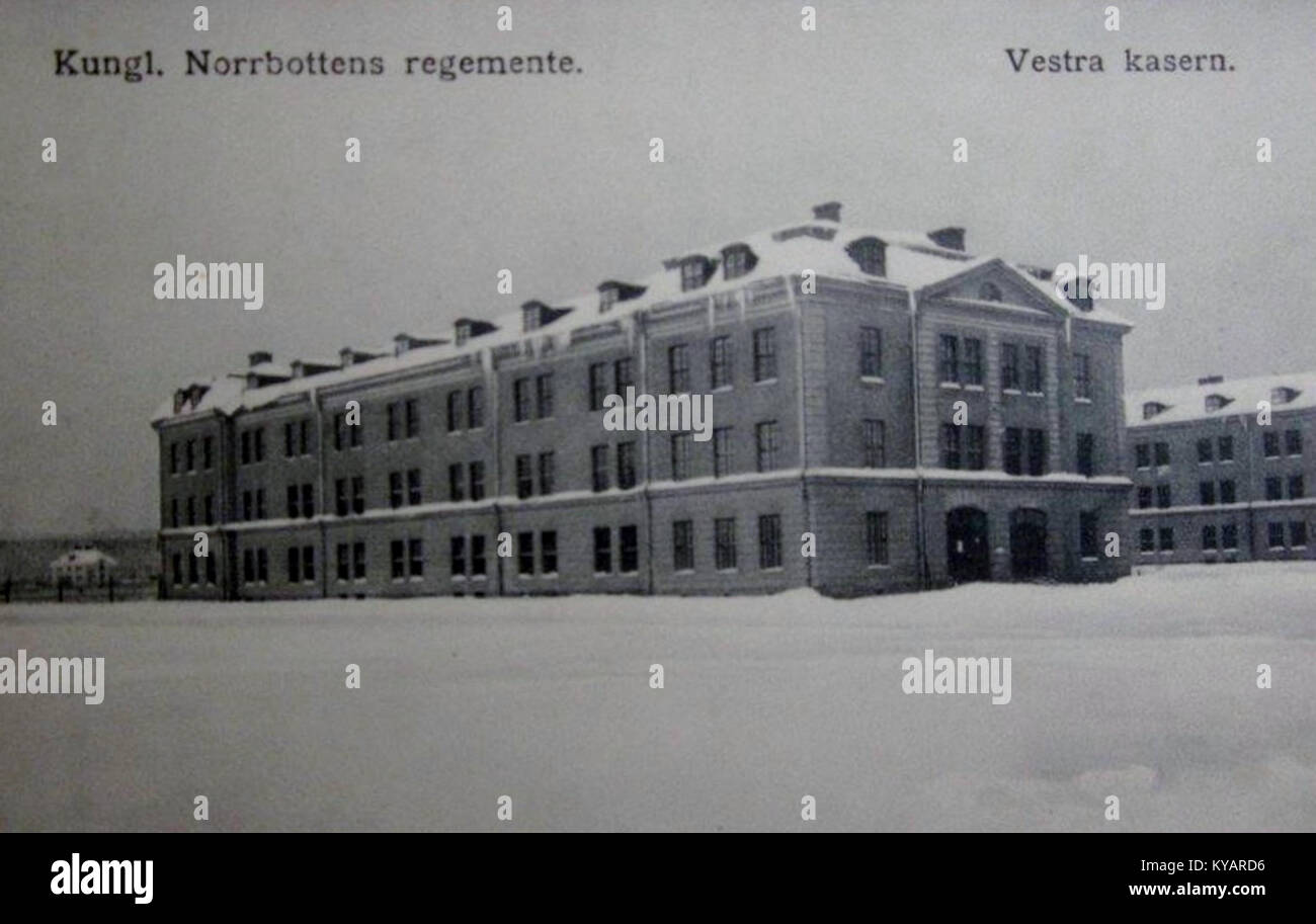 A photograph of the Västra kasern (Western barracks) of the Norrbotten ...