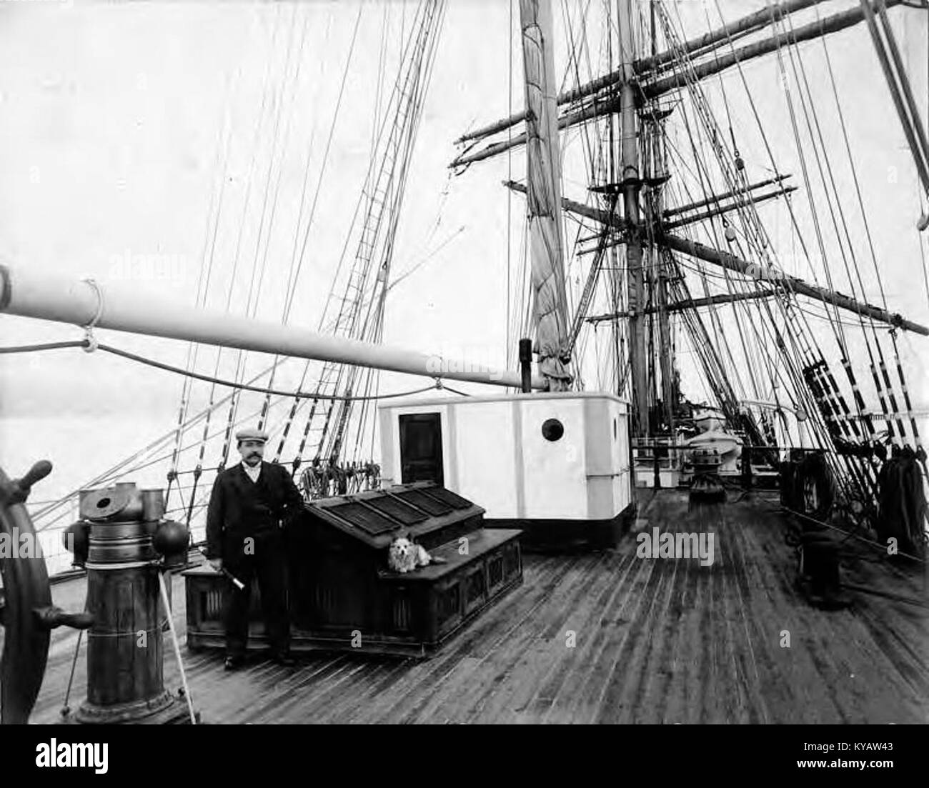 Man standing on ship deck Black and White Stock Photos & Images - Alamy
