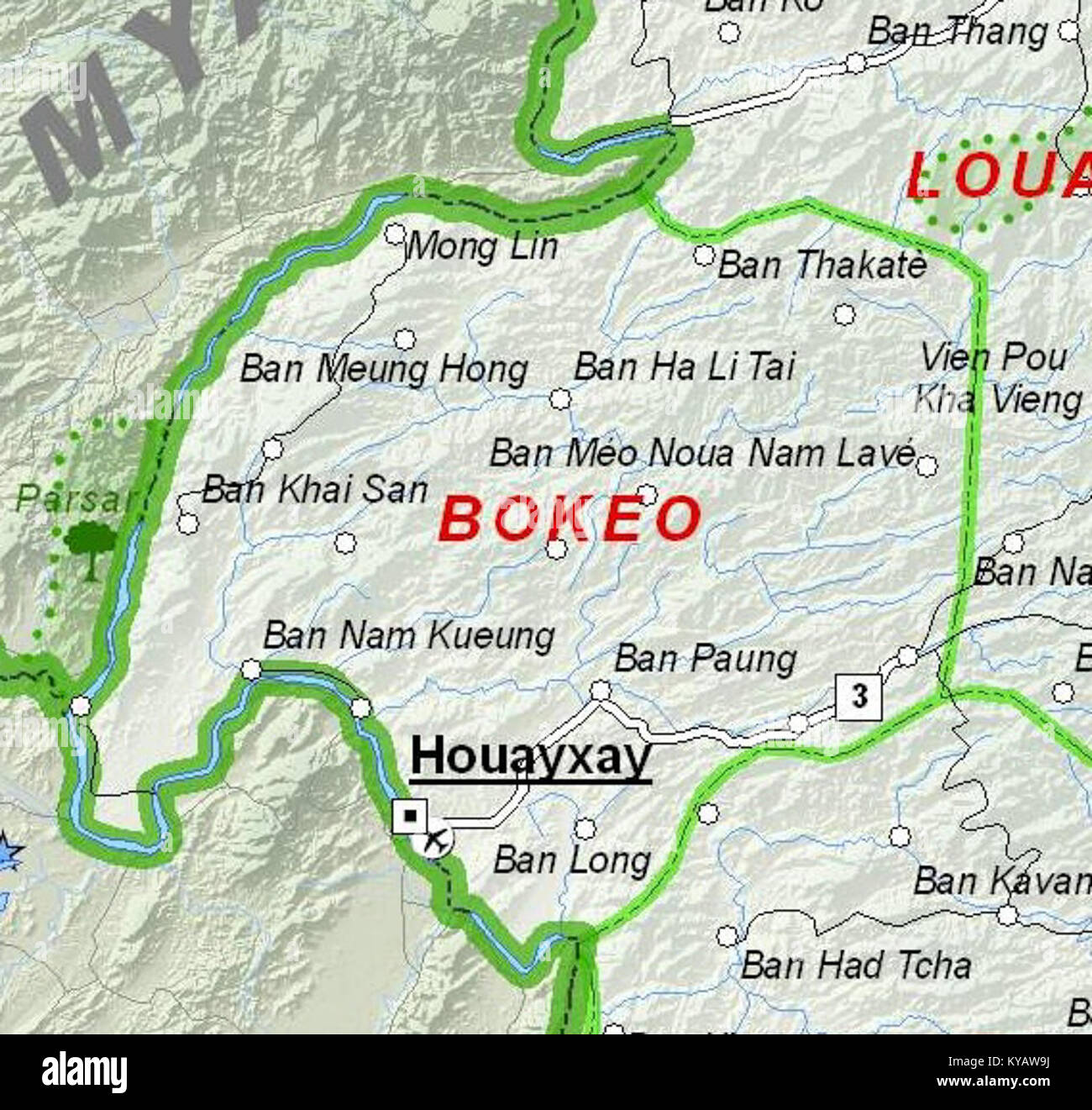 This map depicts Bokeo Province in Laos, showcasing the province's ...