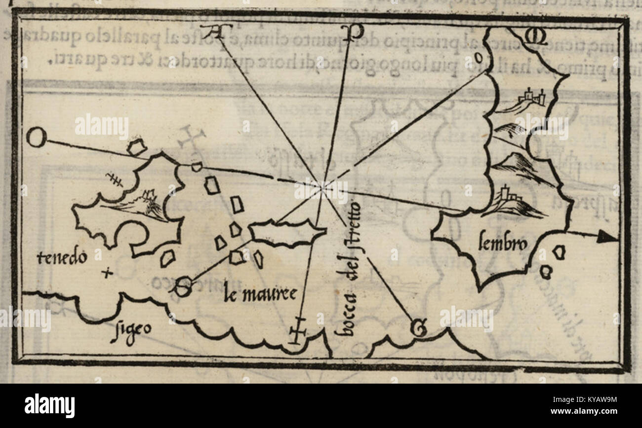 This 1547 map by Benedetto Bordone illustrates the islands of Gökçeada ...