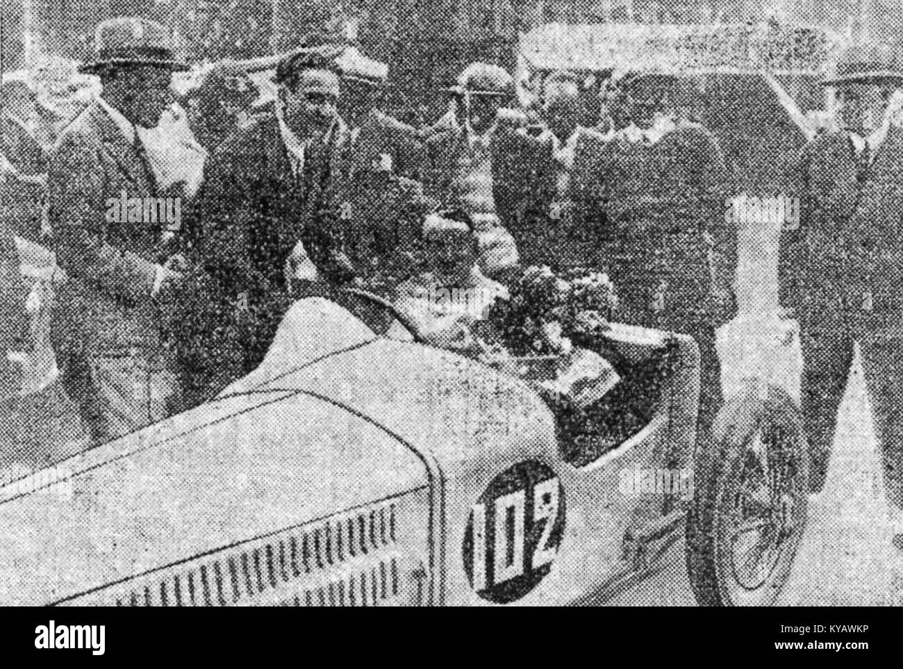 Marcel Dhème, winner of the 1929 Bol d'Or race, is photographed here on ...