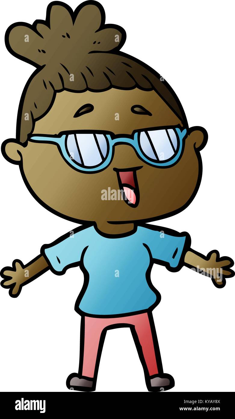 cartoon happy woman wearing spectacles Stock Vector Image & Art - Alamy