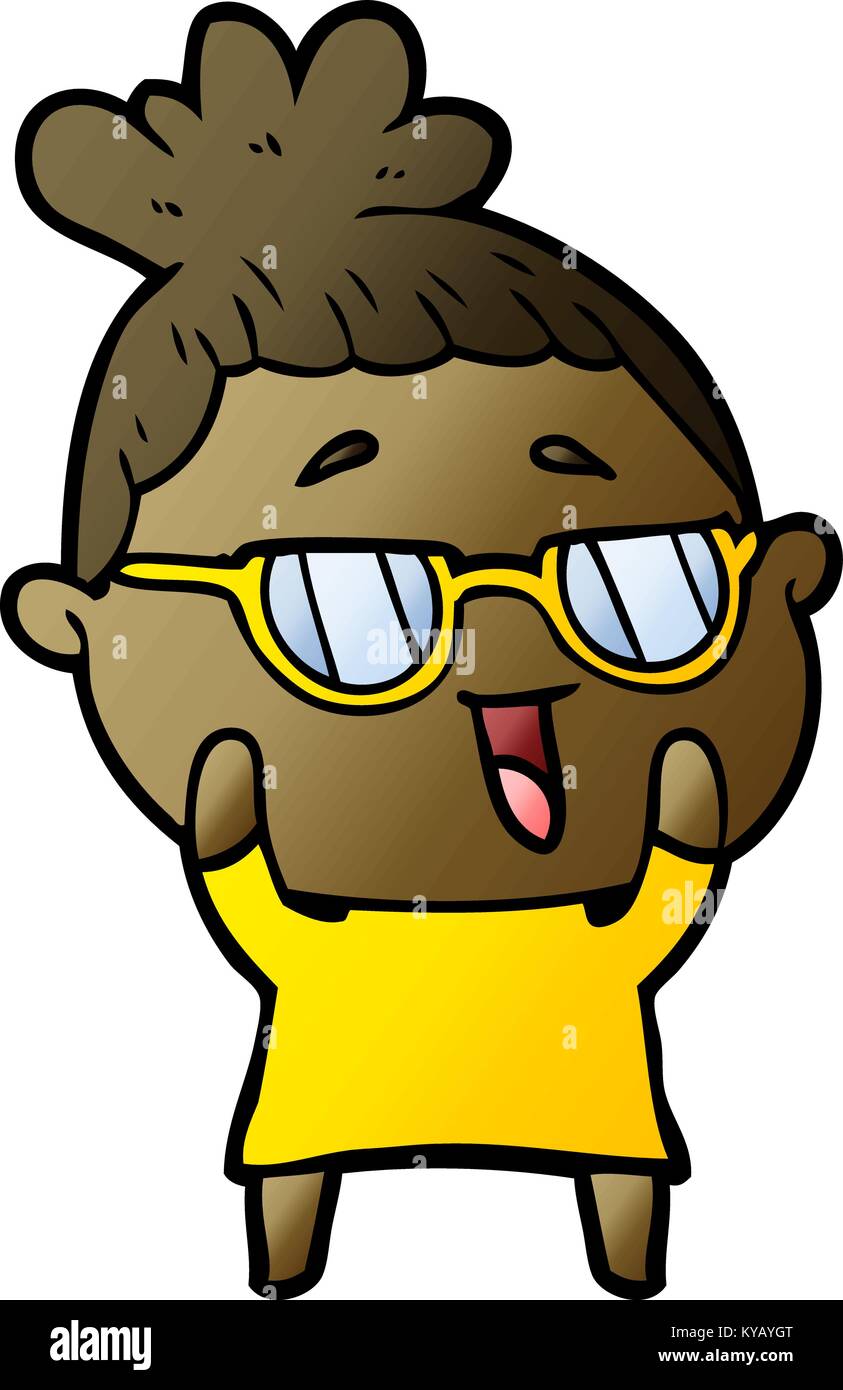 cartoon happy woman wearing spectacles Stock Vector Image & Art - Alamy