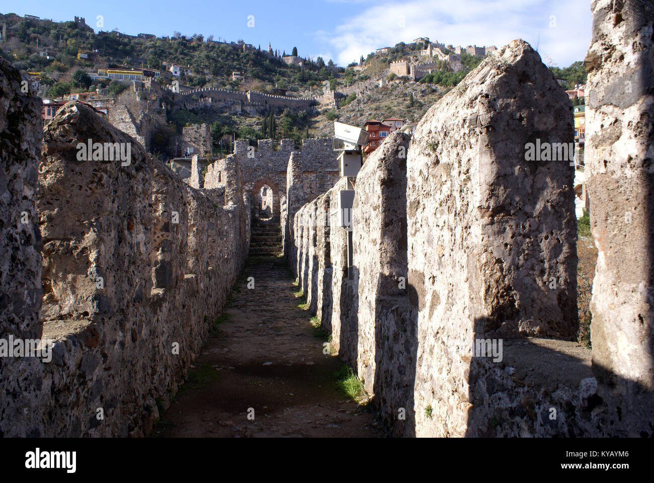 Walls of castle in Alanya hill, Turkey Stock Photo - Alamy