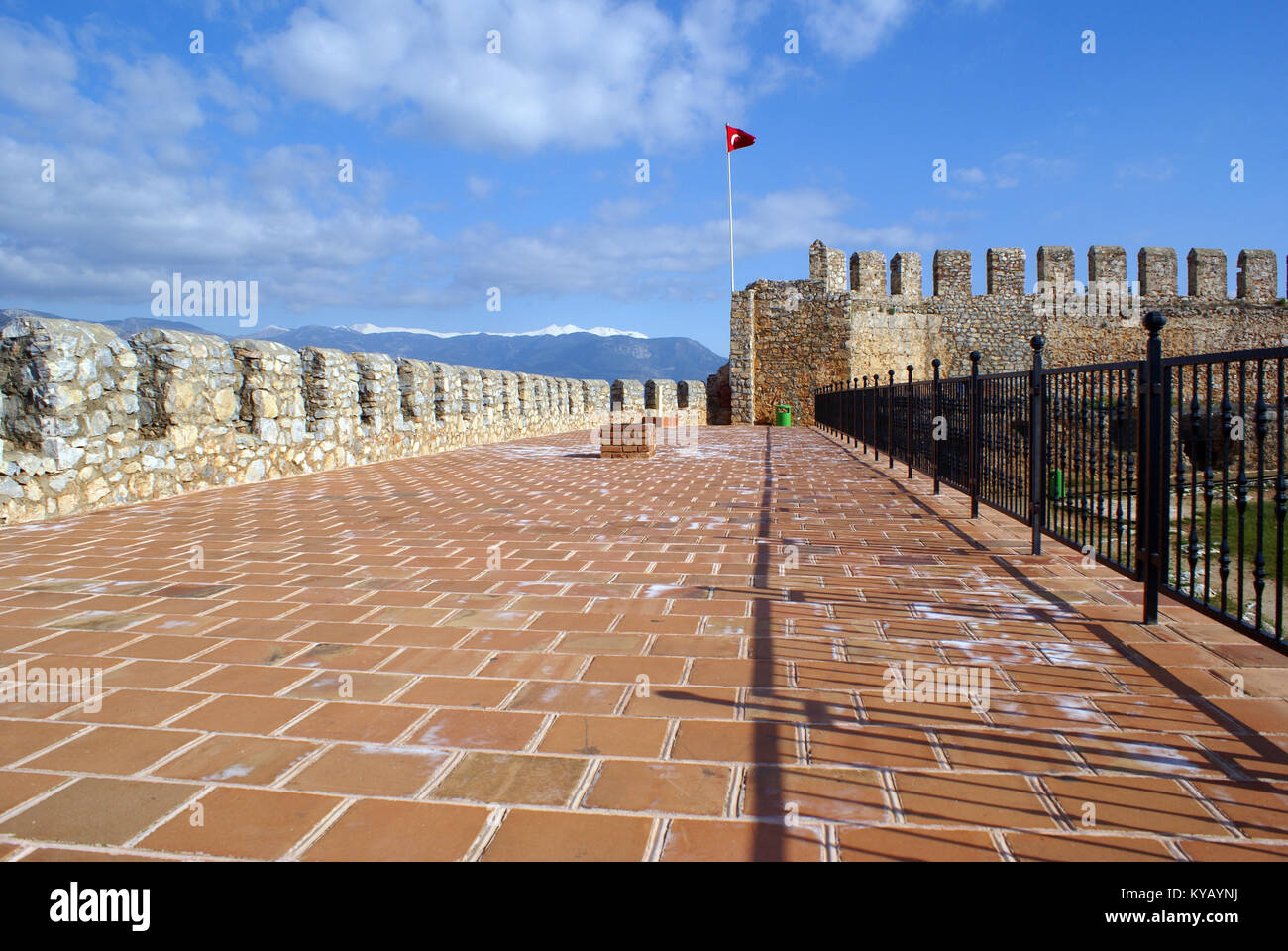 Red brick wall of castle in Alanya, Turkey Stock Photo - Alamy