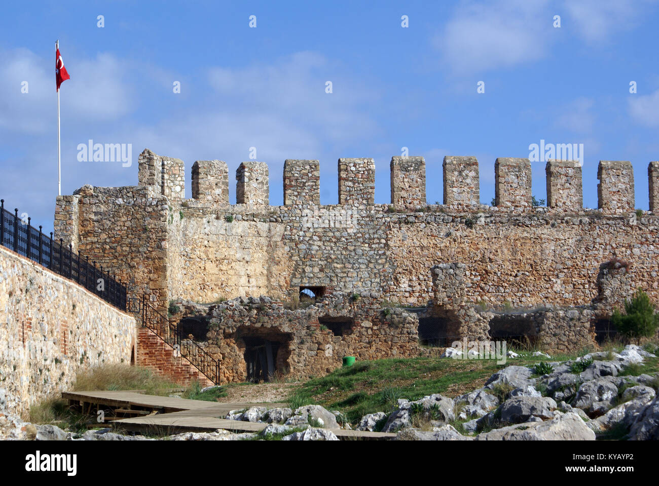 Wall of castle in Alanya from inside, Turkey Stock Photo - Alamy