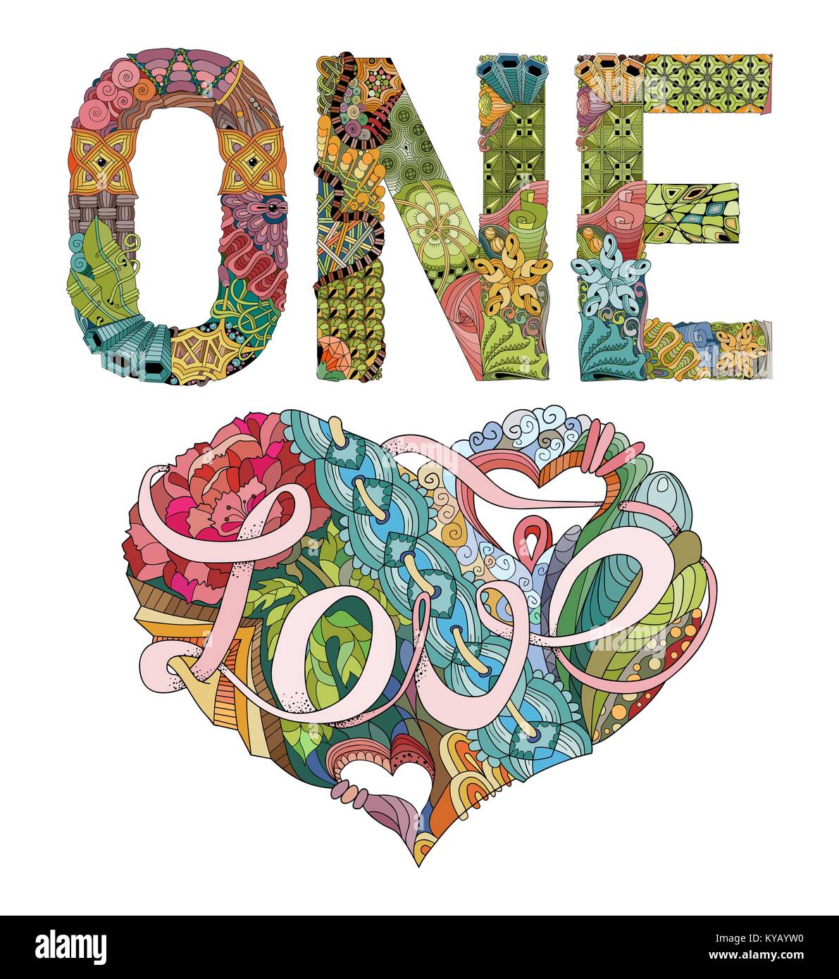 Hand-painted art design. Hand drawn illustration ONE LOVE for t-shirt ...