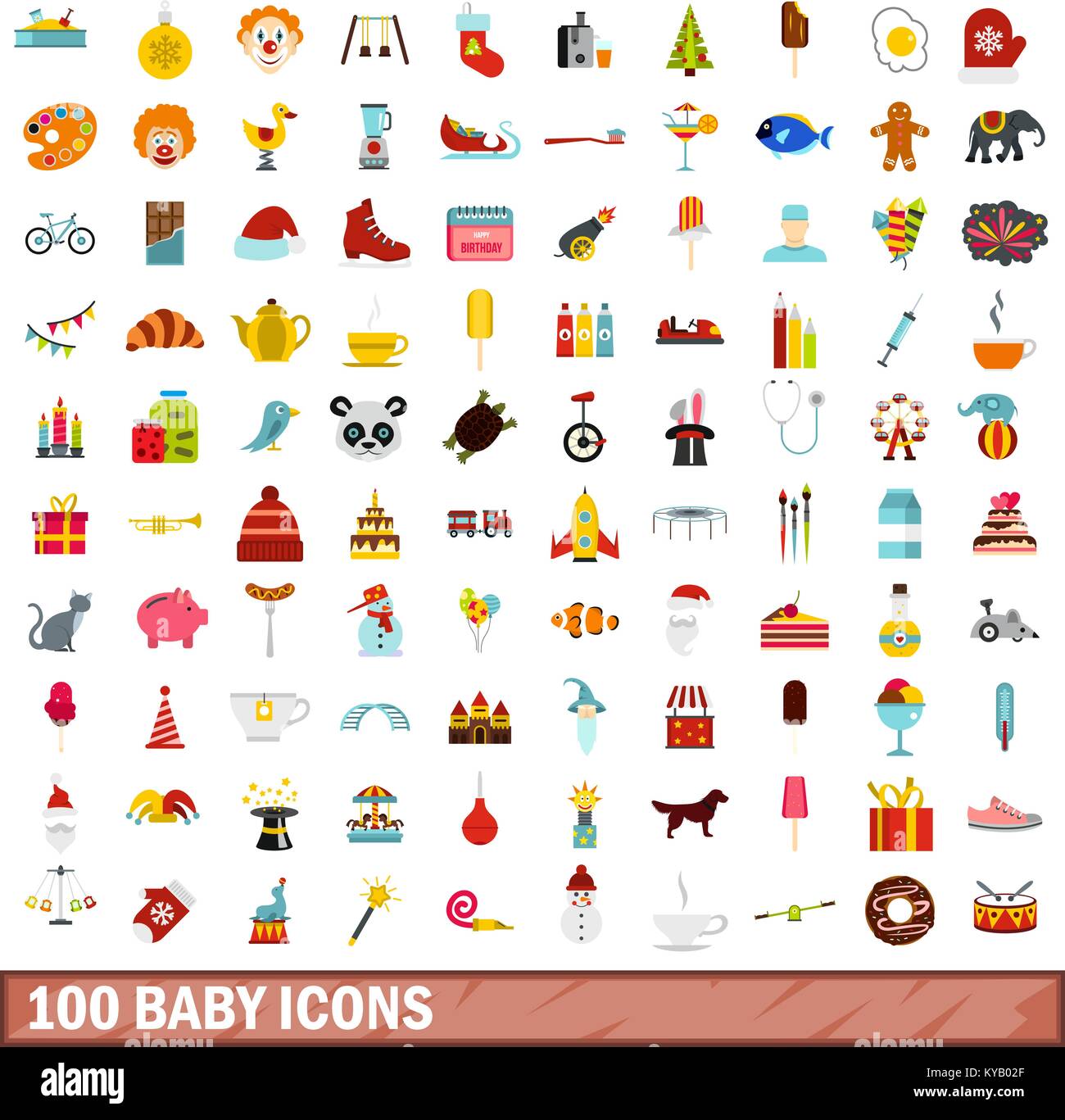 100 baby icons set in flat style for any design vector illustration ...