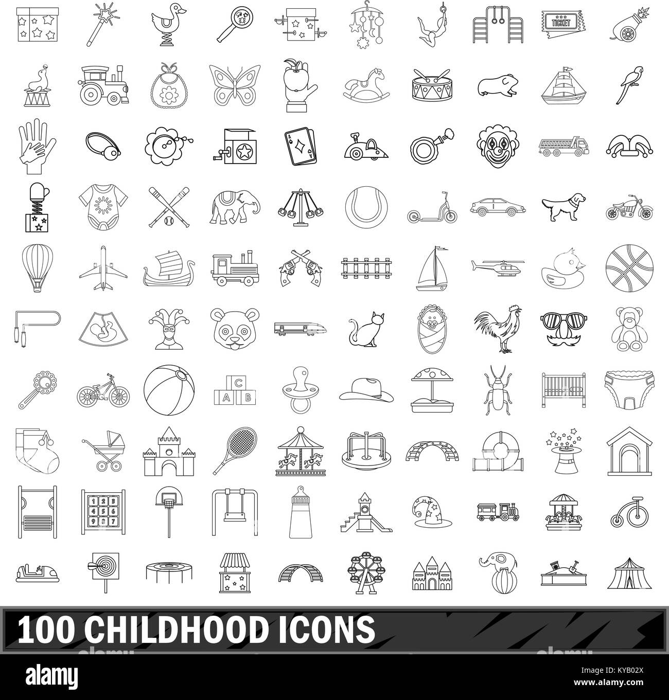 100 childhood icons set in outline style for any design vector ...