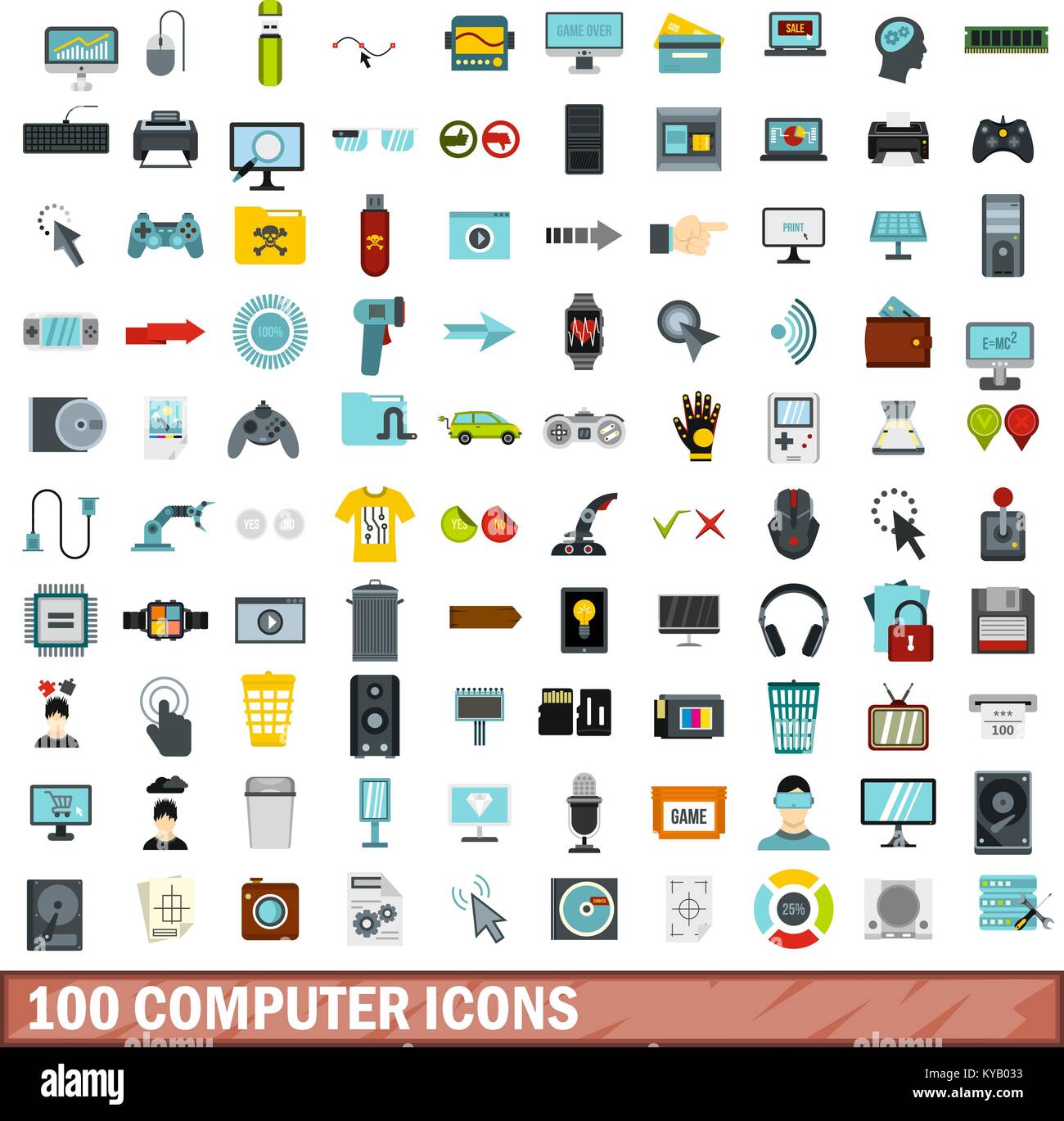 100 computer icons set in flat style for any design vector illustration ...