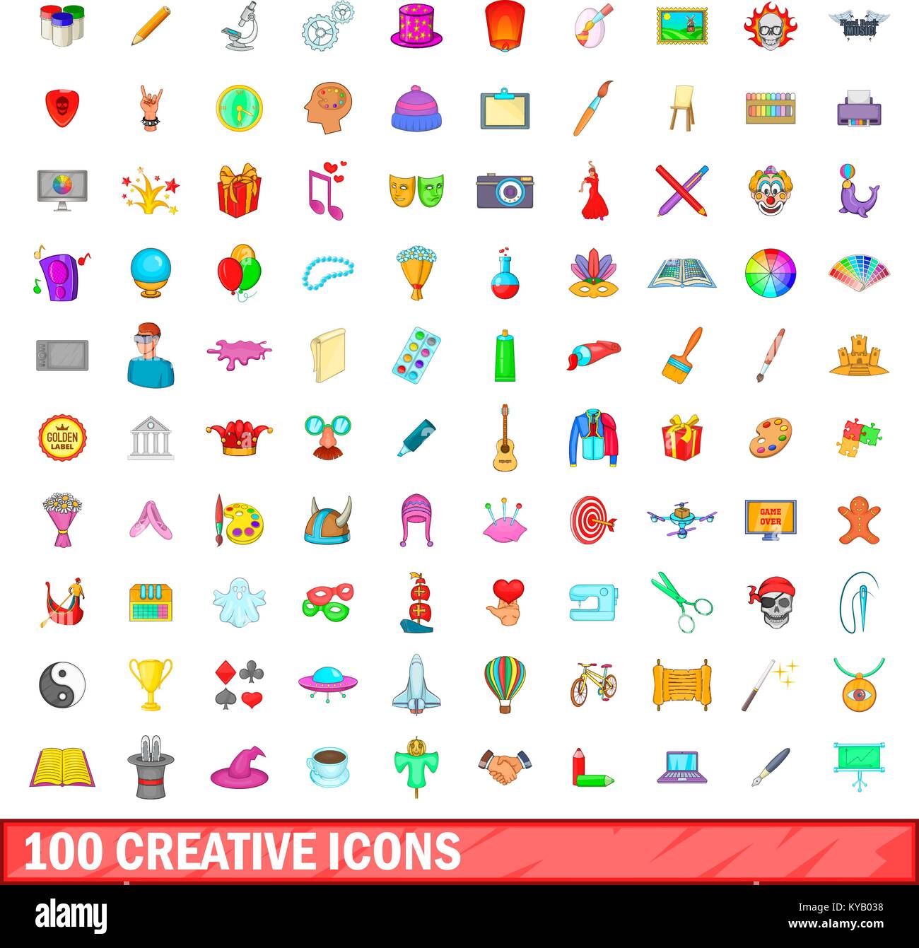 100 creative icons set in cartoon style for any design vector ...
