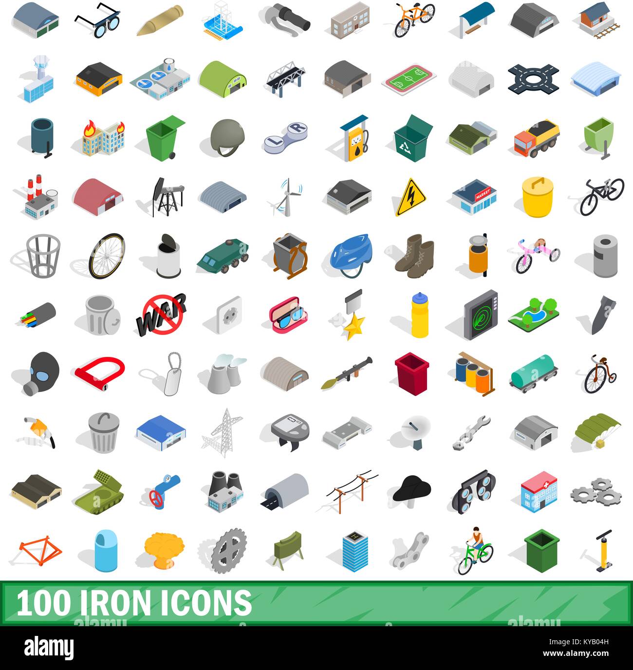 100 iron icons set in isometric 3d style for any design vector ...