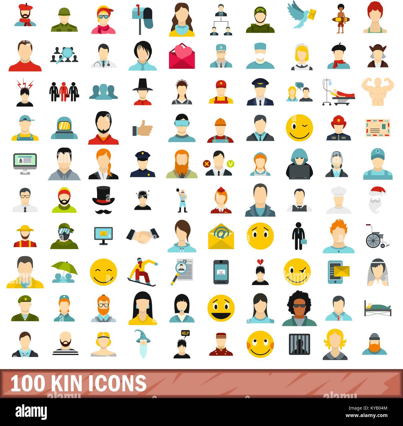 100 kin icons set in flat style for any design vector illustration ...